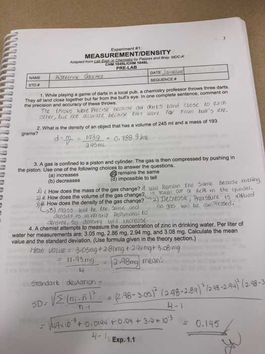 Solved Experiment #1 : MEASUREMENT/DENSITY Adapted from Lat | Chegg.com Solved Experiment #1 : MEASUREMENT/DENSITY Adapted from Lat | Chegg.com