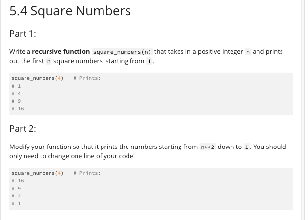 Solved 5.4 Square Numbers Part 1: Write a recursive function | Chegg.com