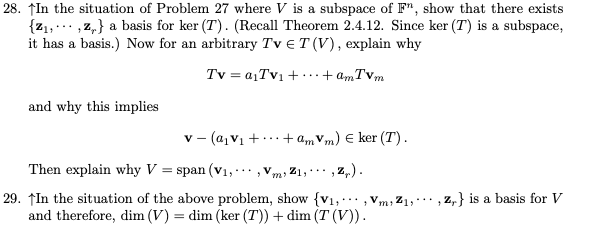 Solved Suppose V is a subspace of Fn and T:V→Fp is a nonzero | Chegg.com