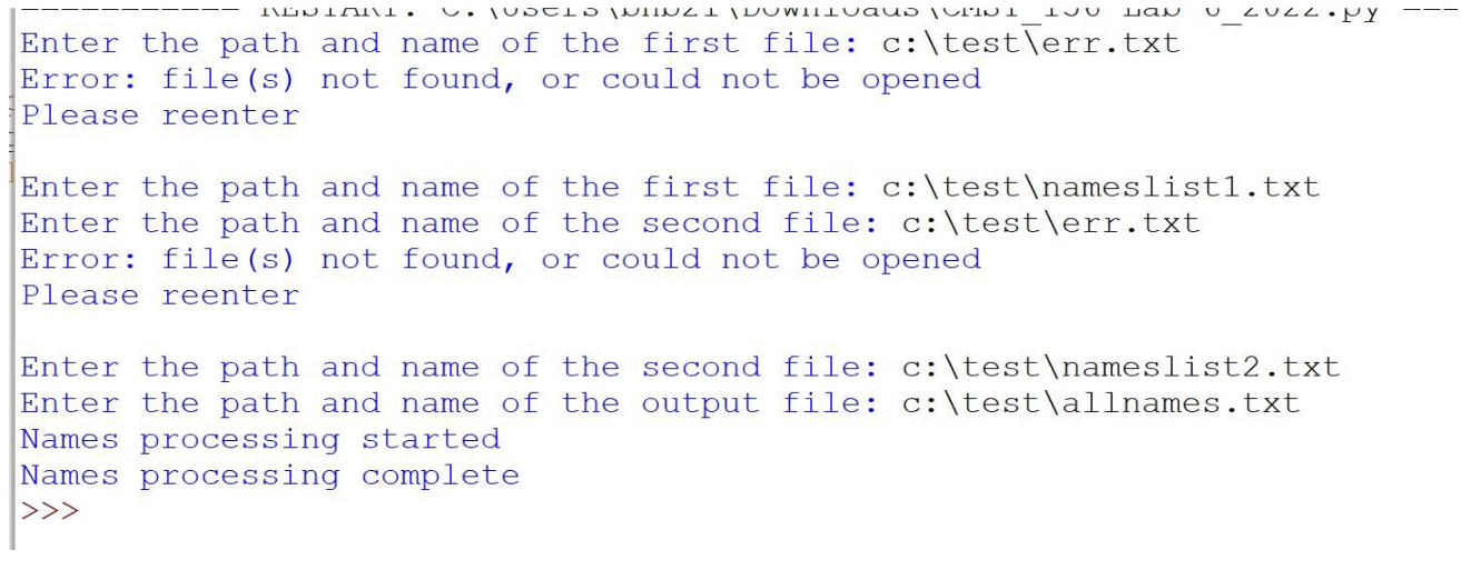 Solved PYTHON Objective: read names from two different | Chegg.com