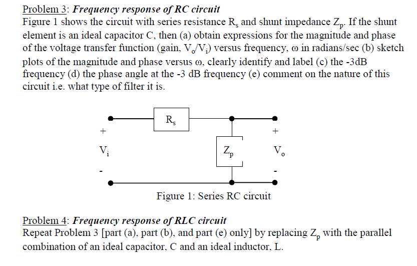Solved Problem 3: Frequency response of RC circuit Figure 1 | Chegg.com Solved Problem 3: Frequency response of RC circuit Figure 1 | Chegg.com