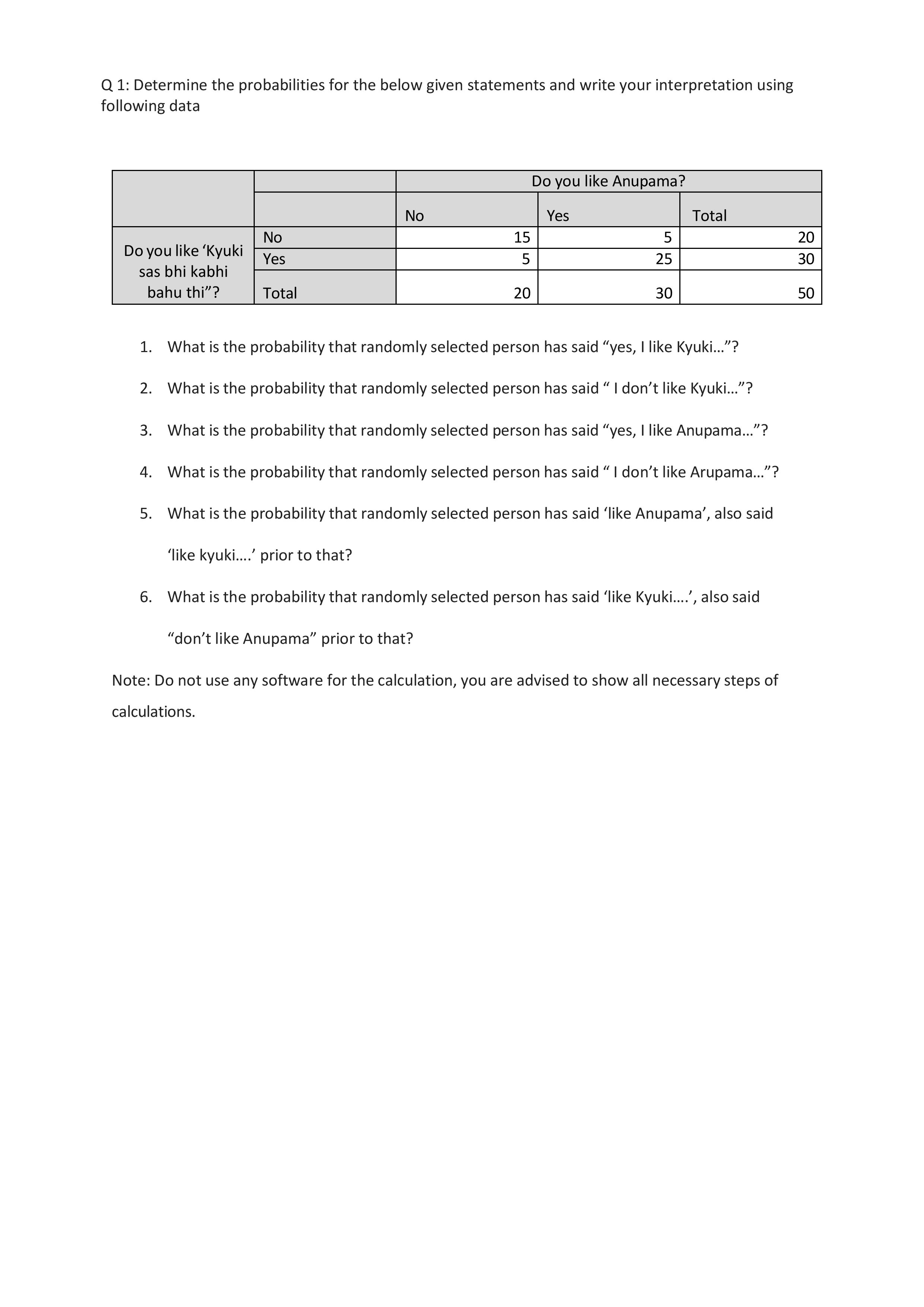 Solved Q 1: Determine the probabilities for the below given | Chegg.com