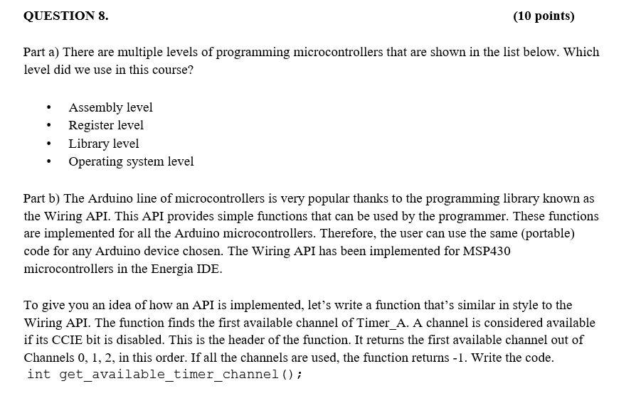 QUESTION 8. (10 points) Part a) There are multiple | Chegg.com