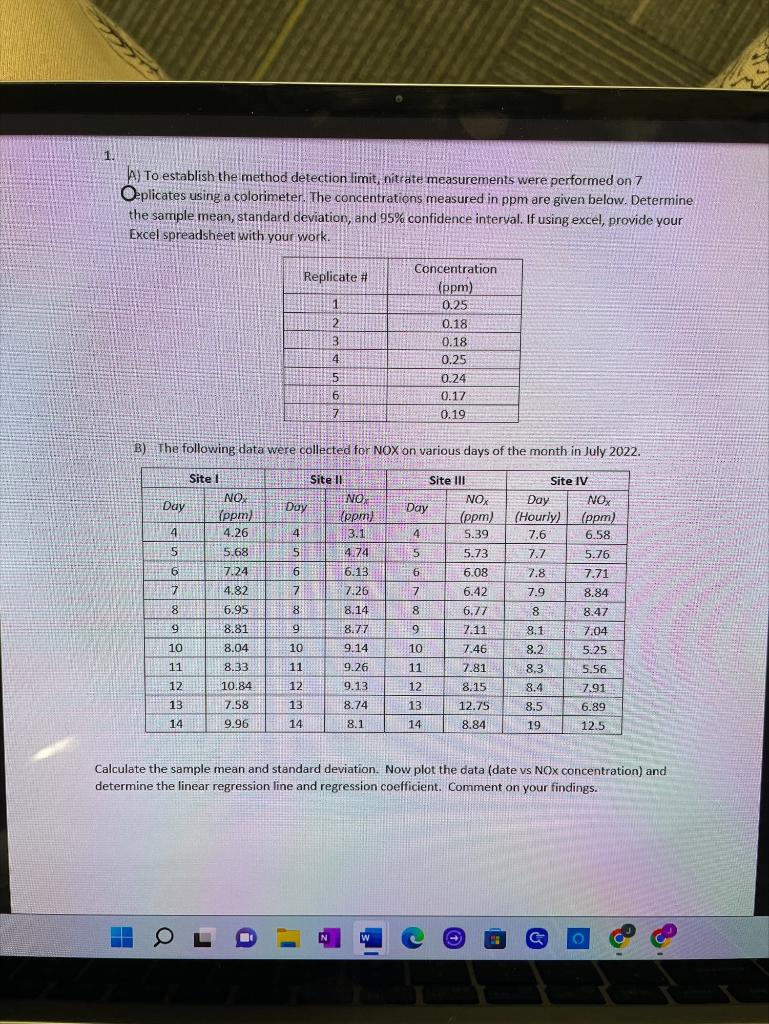 A) To establish the method detection limit, nitrate | Chegg.com