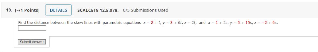Solved Find The Distance Between The Skew Lines With