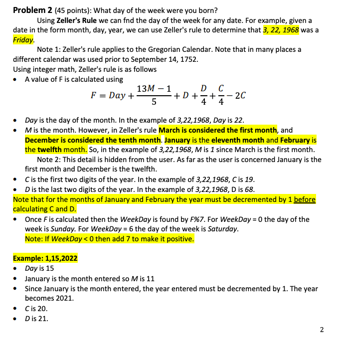 Solved Problem 2 (45 points): What day of the week were you | Chegg.com
