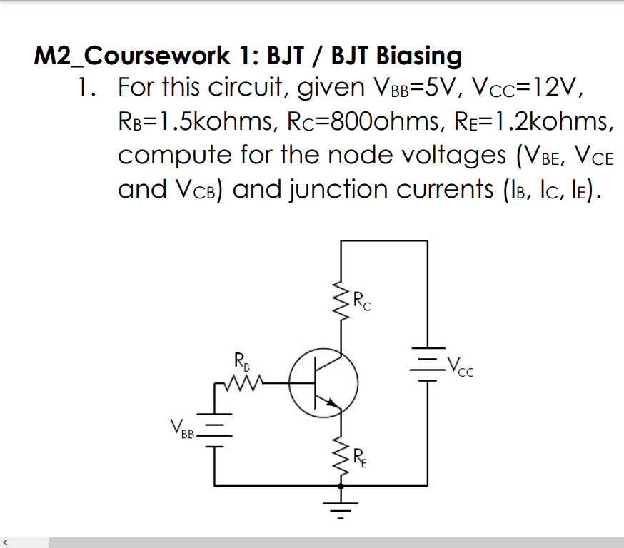 Solved For this circuit, given VBB=5V, VCC=12V, | Chegg.com