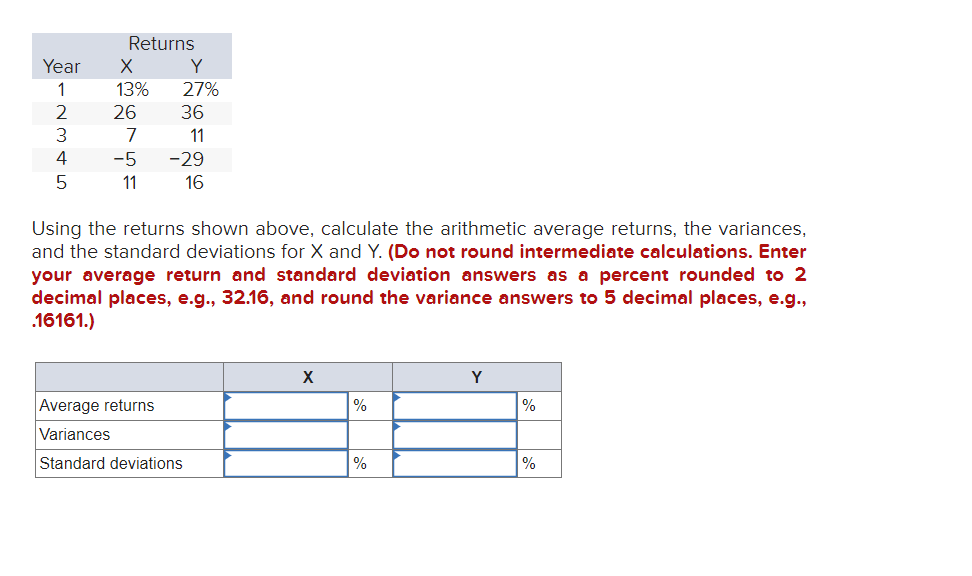 Solved Using the returns shown above, calculate the | Chegg.com