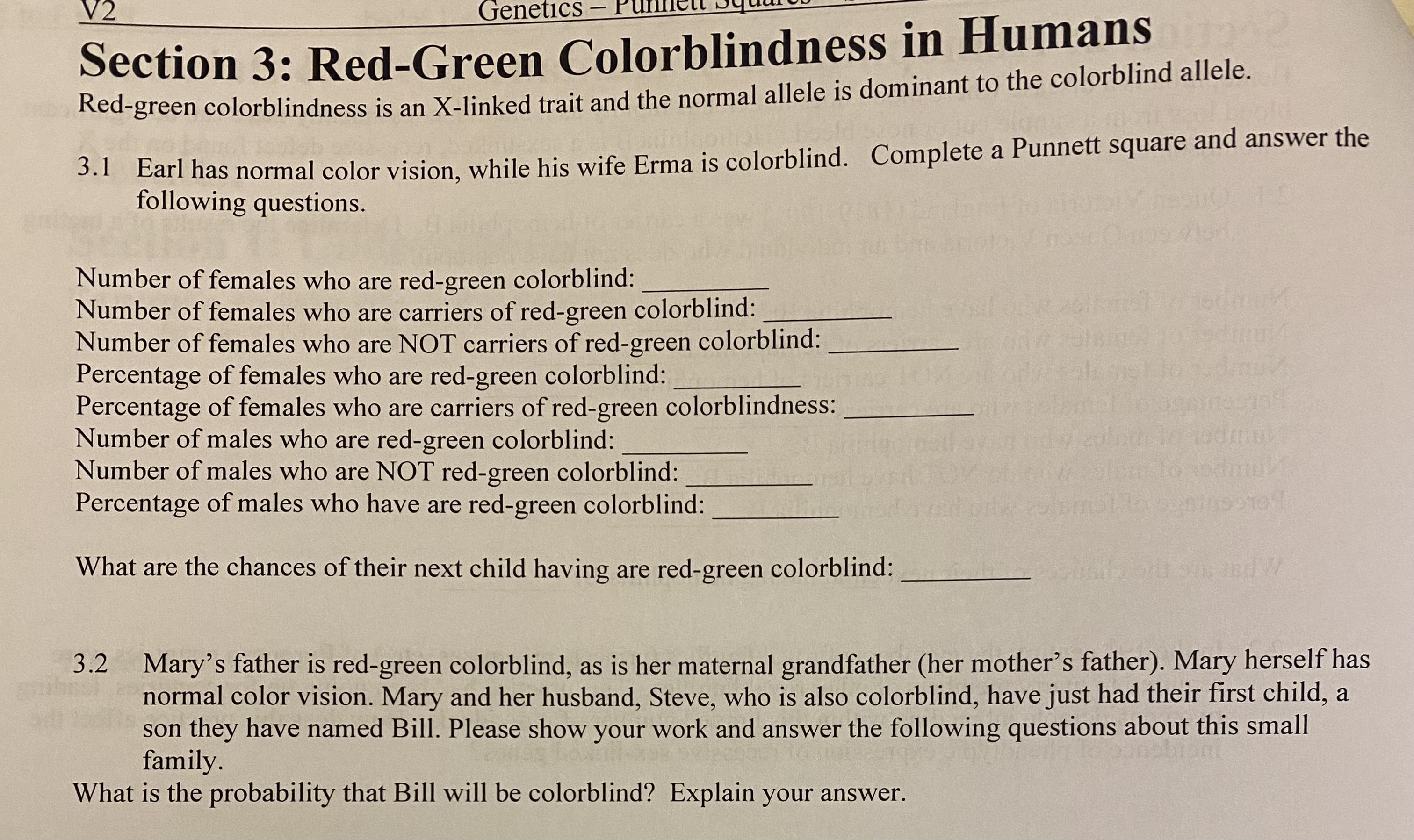 Section 3: Red-Green Colorblindness in Humans | Chegg.com