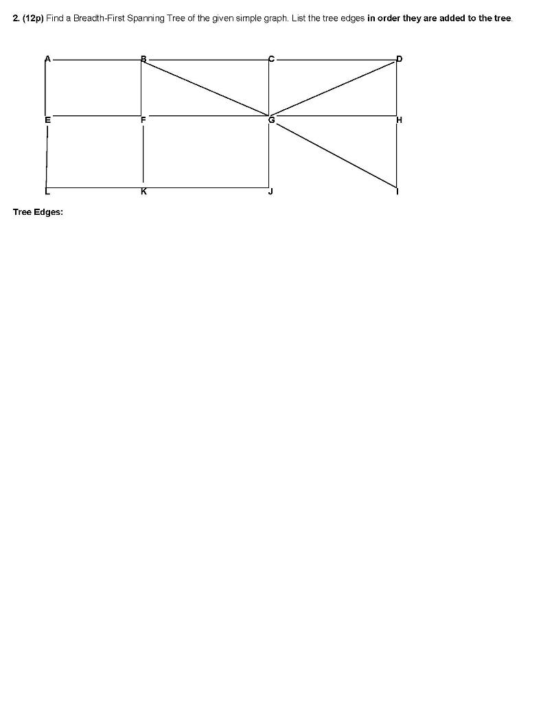Solved 2. (12p) Find a Breadth-First Spanning Tree of the | Chegg.com