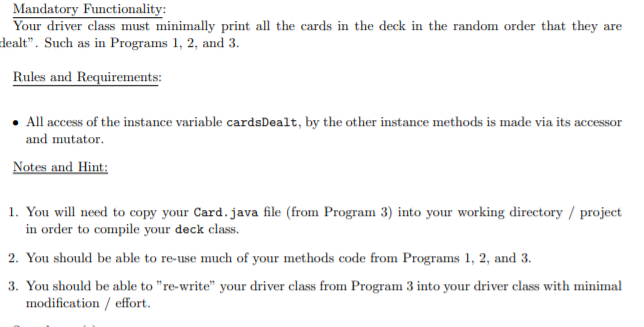 Solved Program Specification: You are to write a Class Deck | Chegg.com