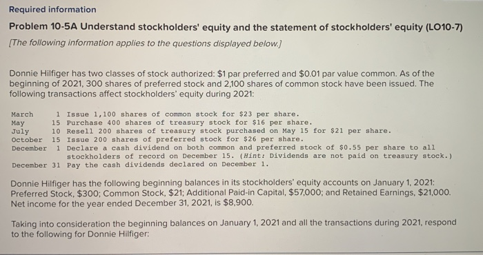 Solved Required information Problem 10-5A Understand | Chegg.com