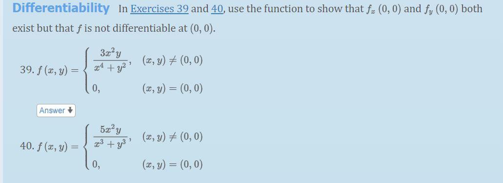 Solved Differentiability In Exercises 39 and 40, use the | Chegg.com