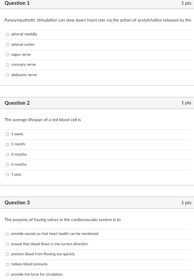 Solved Question 1 1 pts Parasympathetic stimulation can slow | Chegg.com