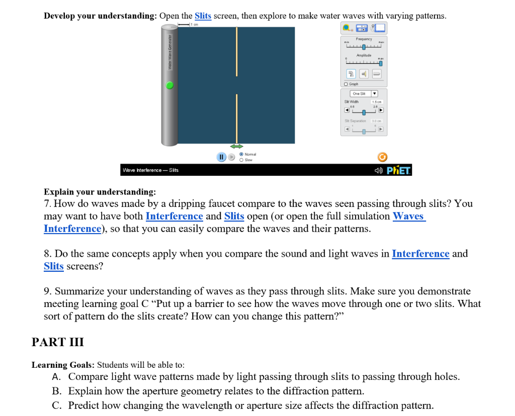 Develop your understanding: Open the Slits screen, | Chegg.com