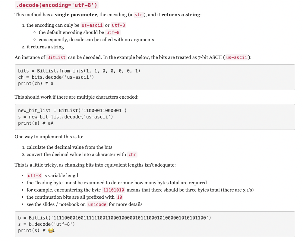 Solved Create the Bitlist class; it should support the | Chegg.com