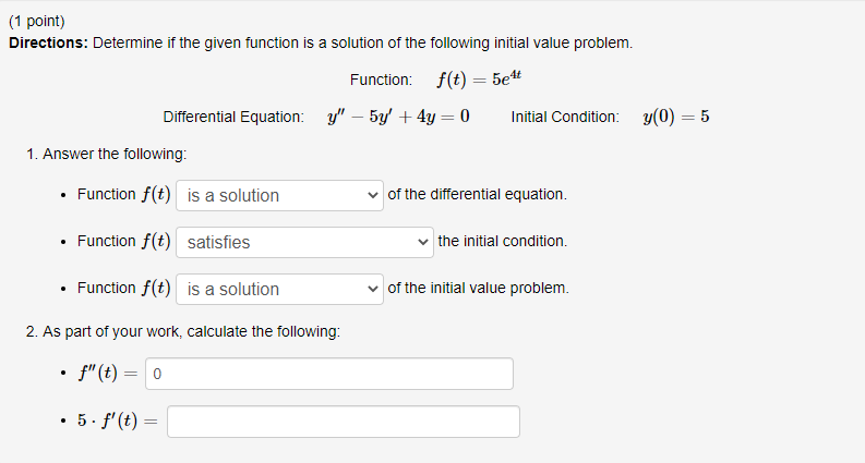Solved (1 point) Directions: Determine if the given function | Chegg.com