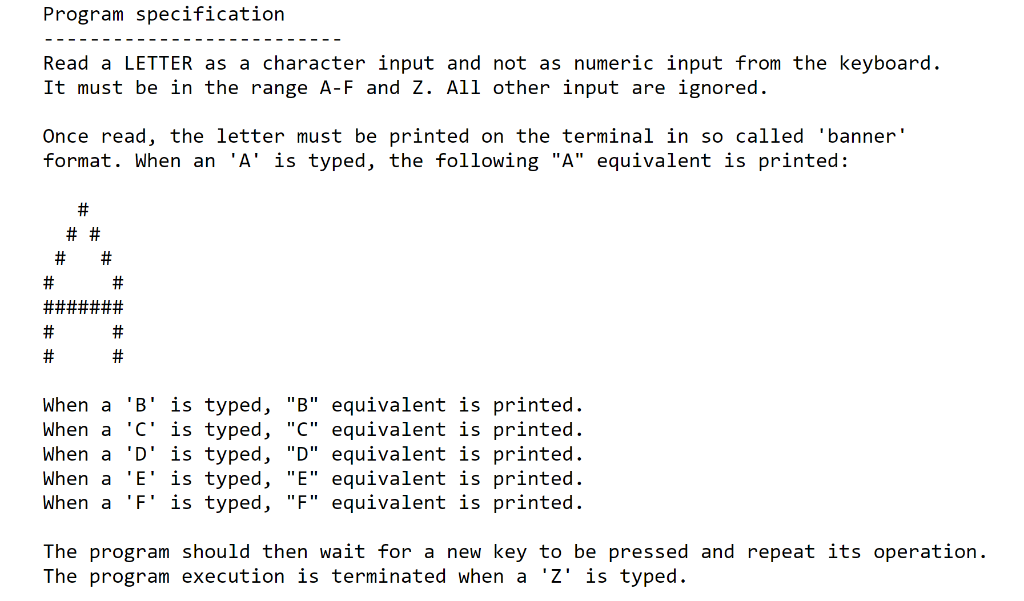 Solved Program specification Read a LETTER as a character | Chegg.com ...