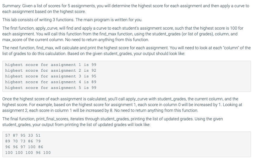 Solved Summary: Given a list of scores for 5 assignments, | Chegg.com