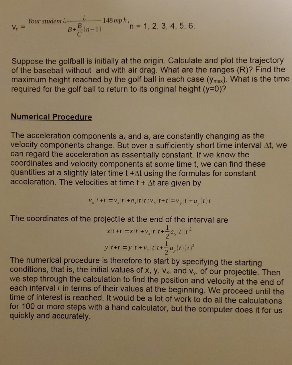 Experiment 1: Computational Physics lab: Motion with | Chegg.com