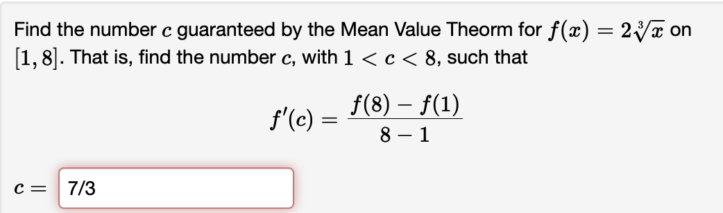 Solved Find The Number C Guaranteed By The Mean Value Theorm