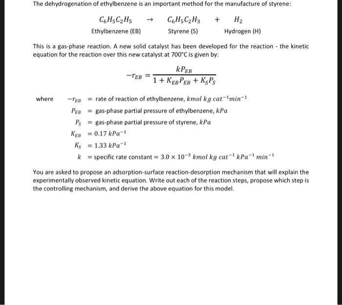 Solved H2 The dehydrogenation of ethylbenzene is an | Chegg.com