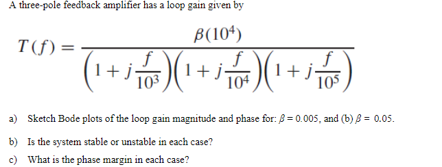 A three-pole feedback amplifier has a loop gain given | Chegg.com