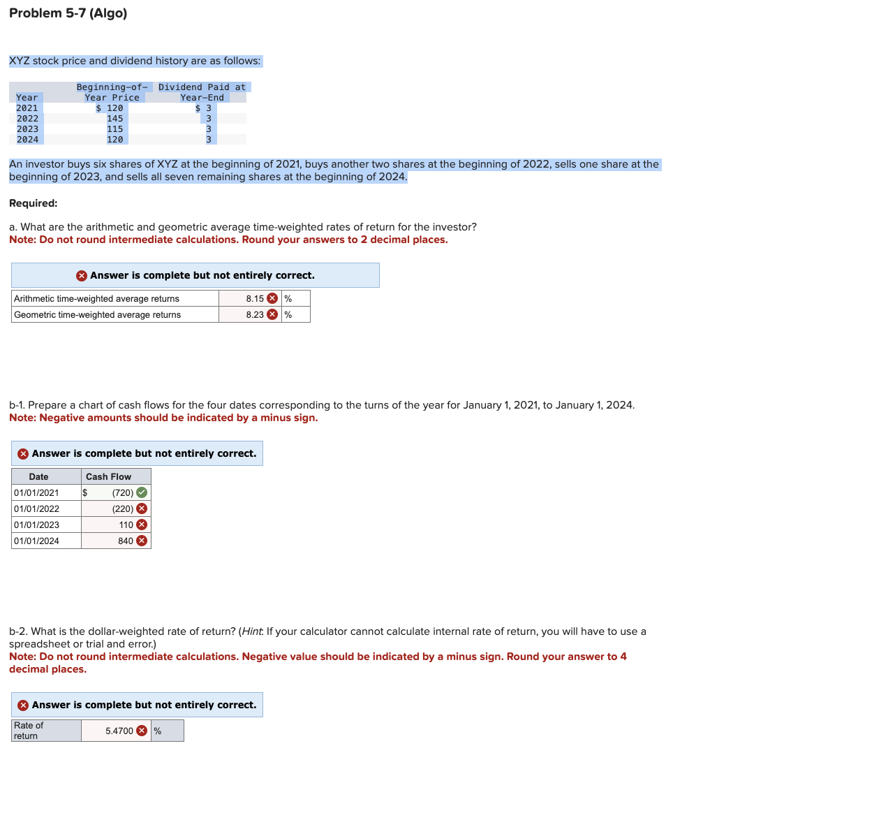 Solved Problem 5-7 (Algo)XYZ stock price and dividend | Chegg.com
