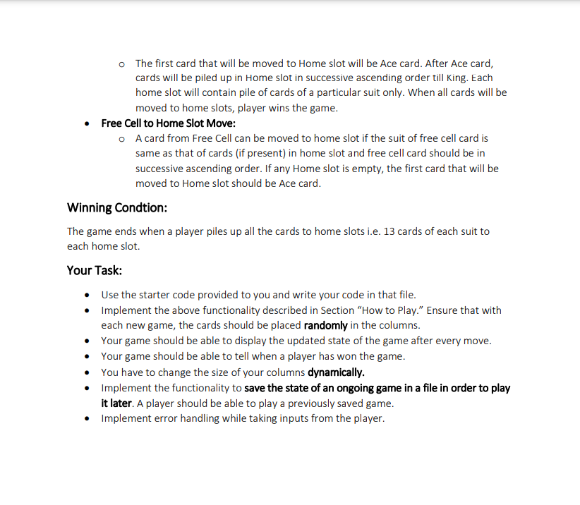 Game Plan: Free Cell is a single player, one deck | Chegg.com