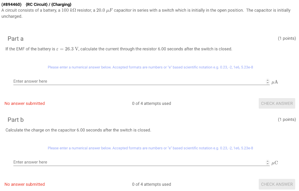 Solved (#894460) {RC Circuit} / {Charging) A circuit | Chegg.com