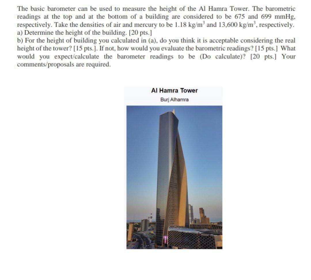 Solved The basic barometer can be used to measure the height | Chegg.com
