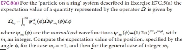 Solved E7C.8(a) For the 'particle on a ring' system | Chegg.com