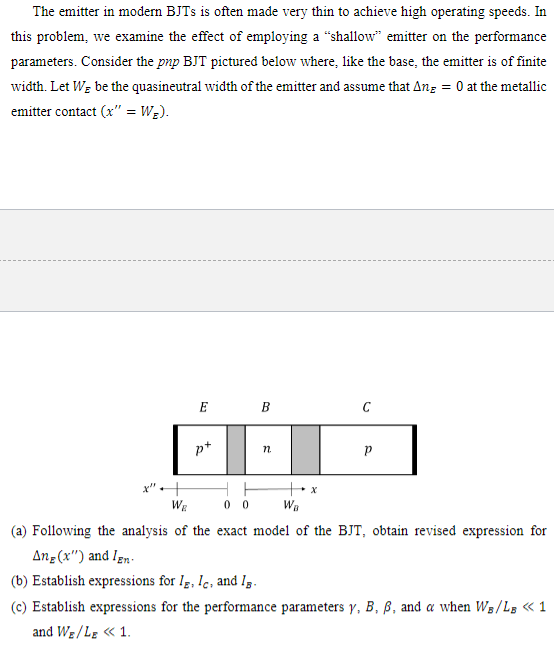 Solved The emitter in modern BJTs is often made very thin to | Chegg.com