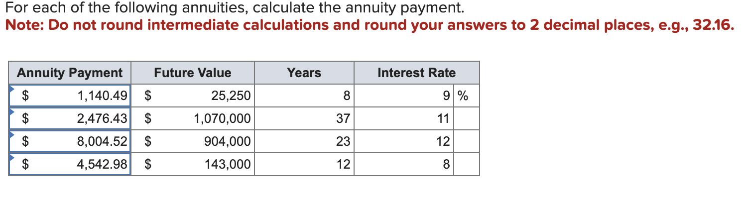 Solved For each of the following annuities, calculate the | Chegg.com