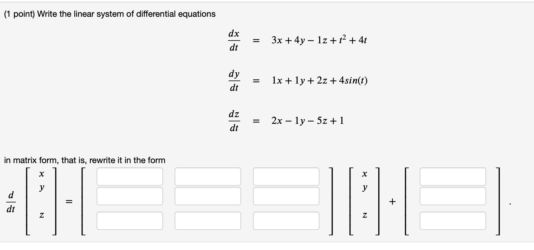 Solved (1 point) Write the given second order equation as | Chegg.com