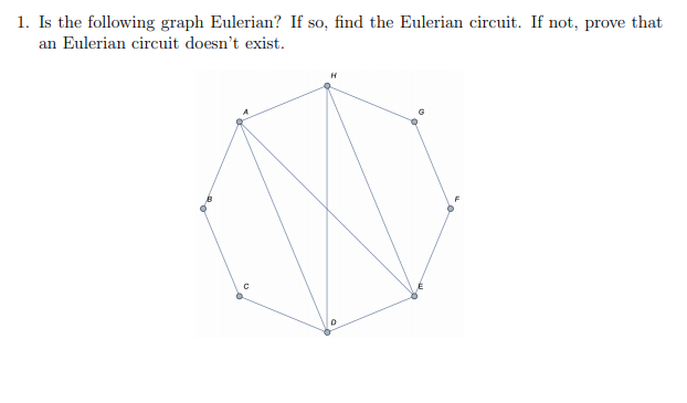 Solved 1. Is the following graph Eulerian? If so, find the | Chegg.com