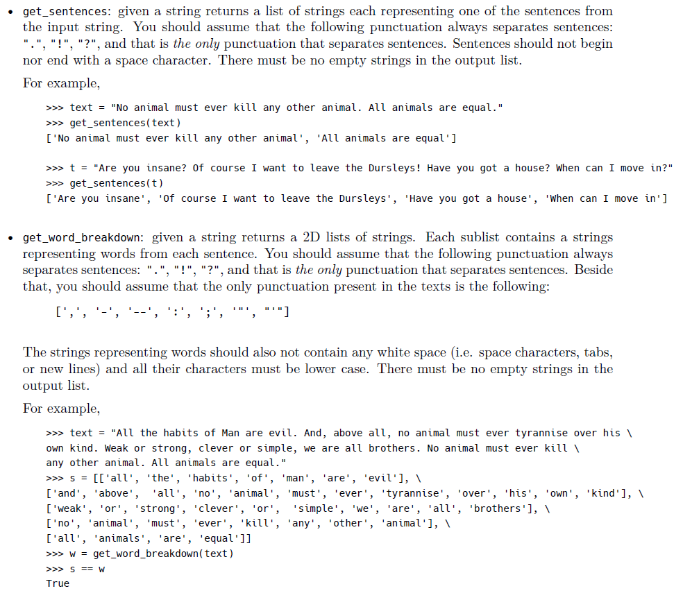 Solved • get_sentences: given a string returns a list of | Chegg.com