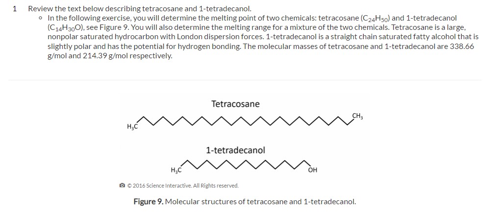 Solved \r\n\r\nData Table 1: Properties of Tetracosane and | Chegg.com