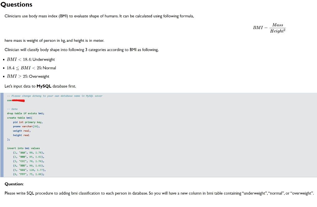 Solved Clinicians use body mass index (BMI) to evaluate | Chegg.com