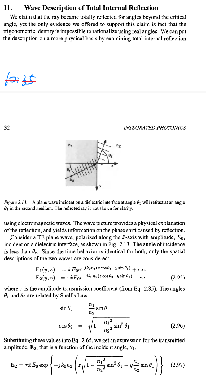 Solved 11. Wave Description of Total Internal Reflection We | Chegg.com