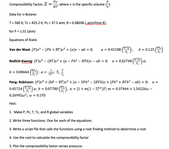 Solved Compute and plot the compressibility factor (y) | Chegg.com
