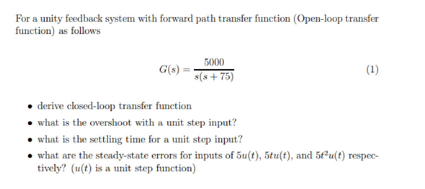 Solved For a unity feedback system with forward path | Chegg.com