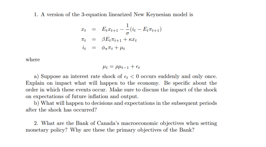 Solved 1. A version of the 3-equation linearized New | Chegg.com