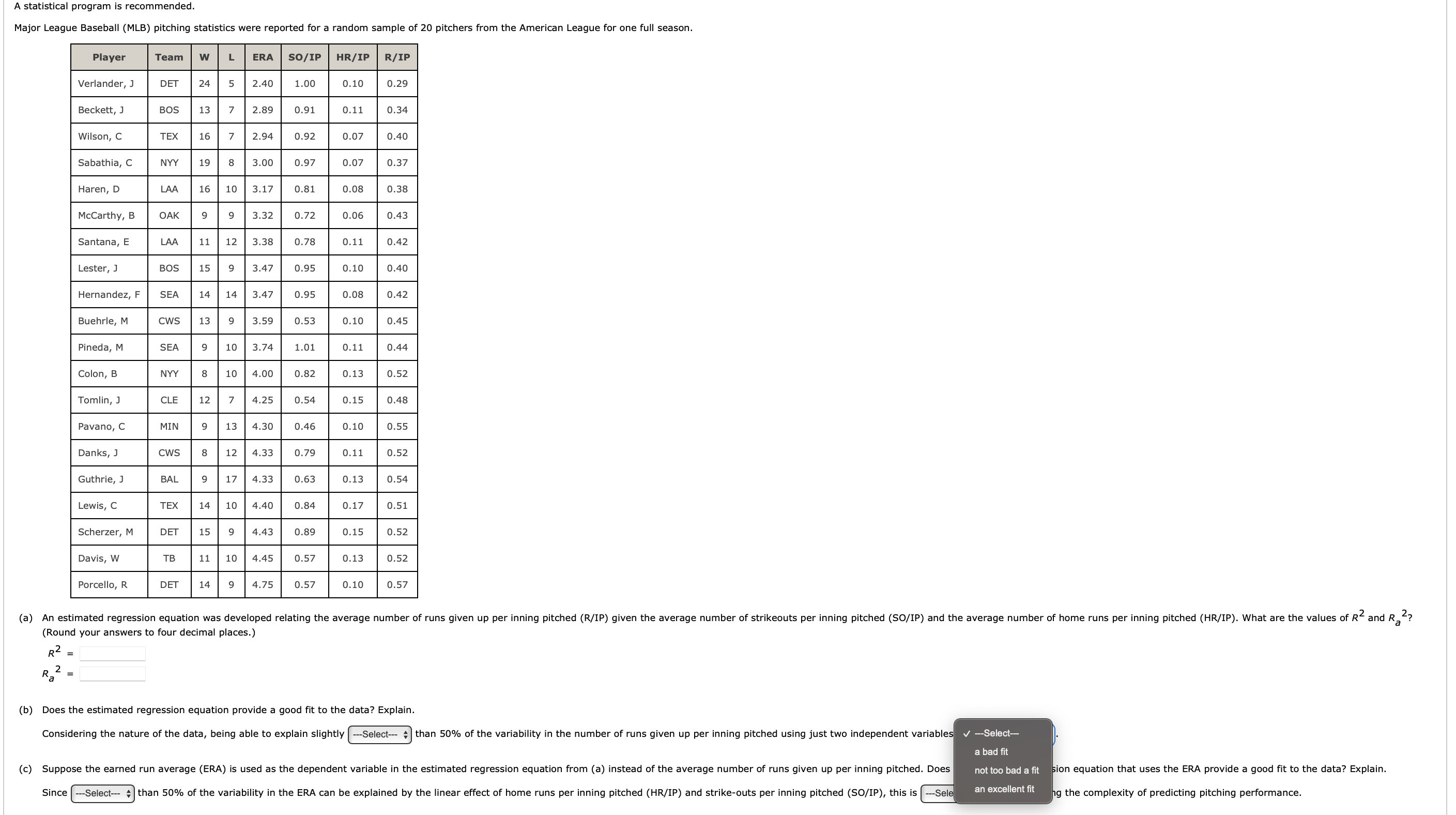 Solved (Round your answers to four decimal places.) R2= Ra2= | Chegg.com