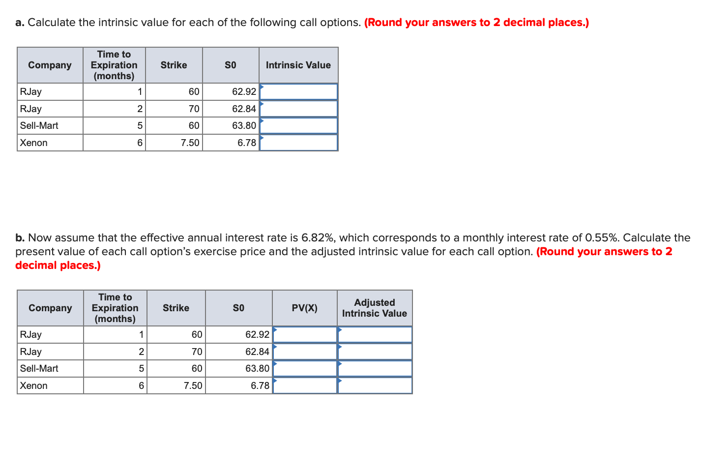 Solved a. ﻿Calculate the intrinsic value for each of the | Chegg.com