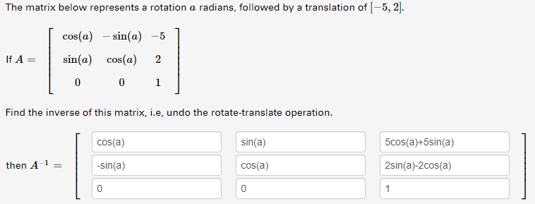 Solved The matrix below represents a rotation a radians, | Chegg.com
