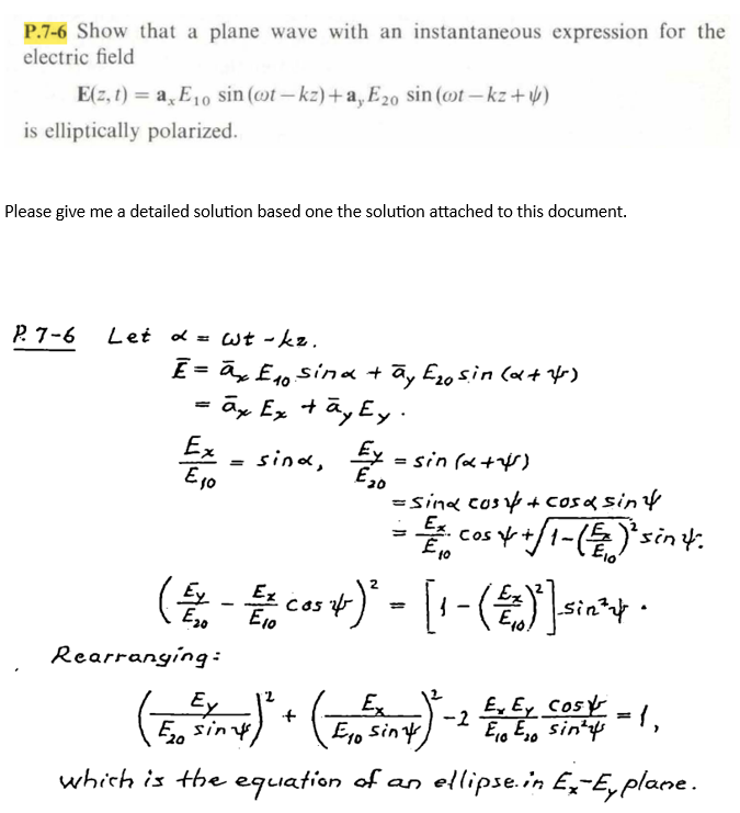 Solved P 7 6 Show That A Plane Wave With An Instantaneous