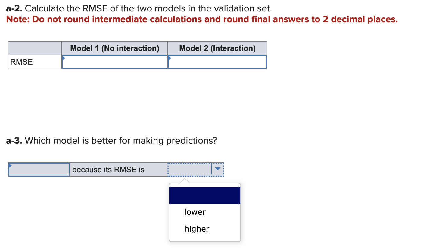 Solved a-2. Calculate the RMSE of the two models in the | Chegg.com