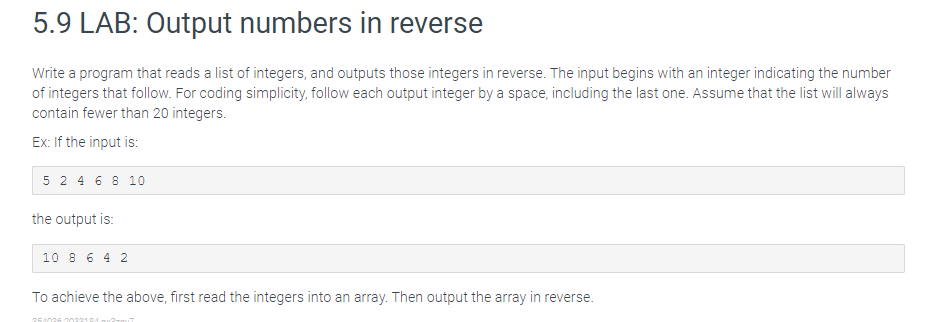 Solved 5 9 LAB Output Numbers In Reverse Write A Program Chegg
