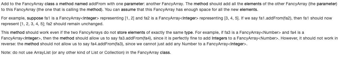 Solved Add to the FancyArray class a method named addFrom | Chegg.com